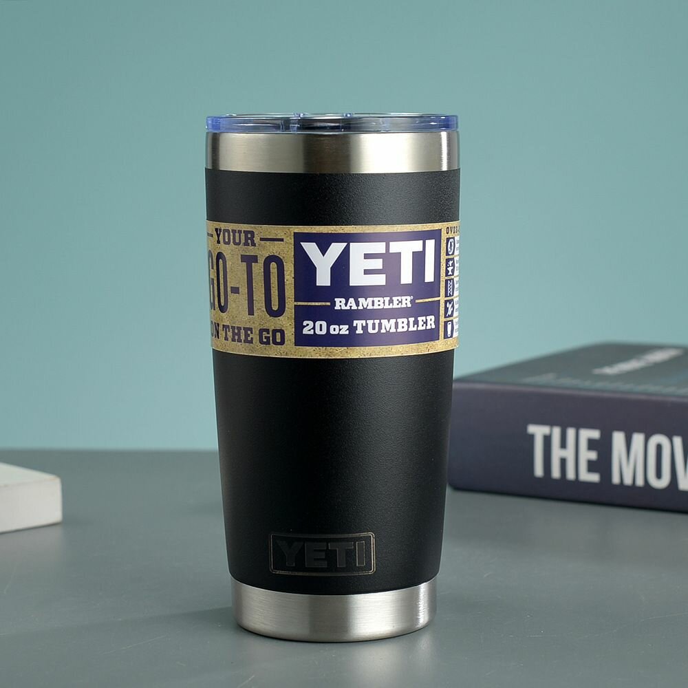 Черный стакан YETI Rambler 20oz тумблер с термосистемой, стальной, для работы и путешествий, для дома и на вынос