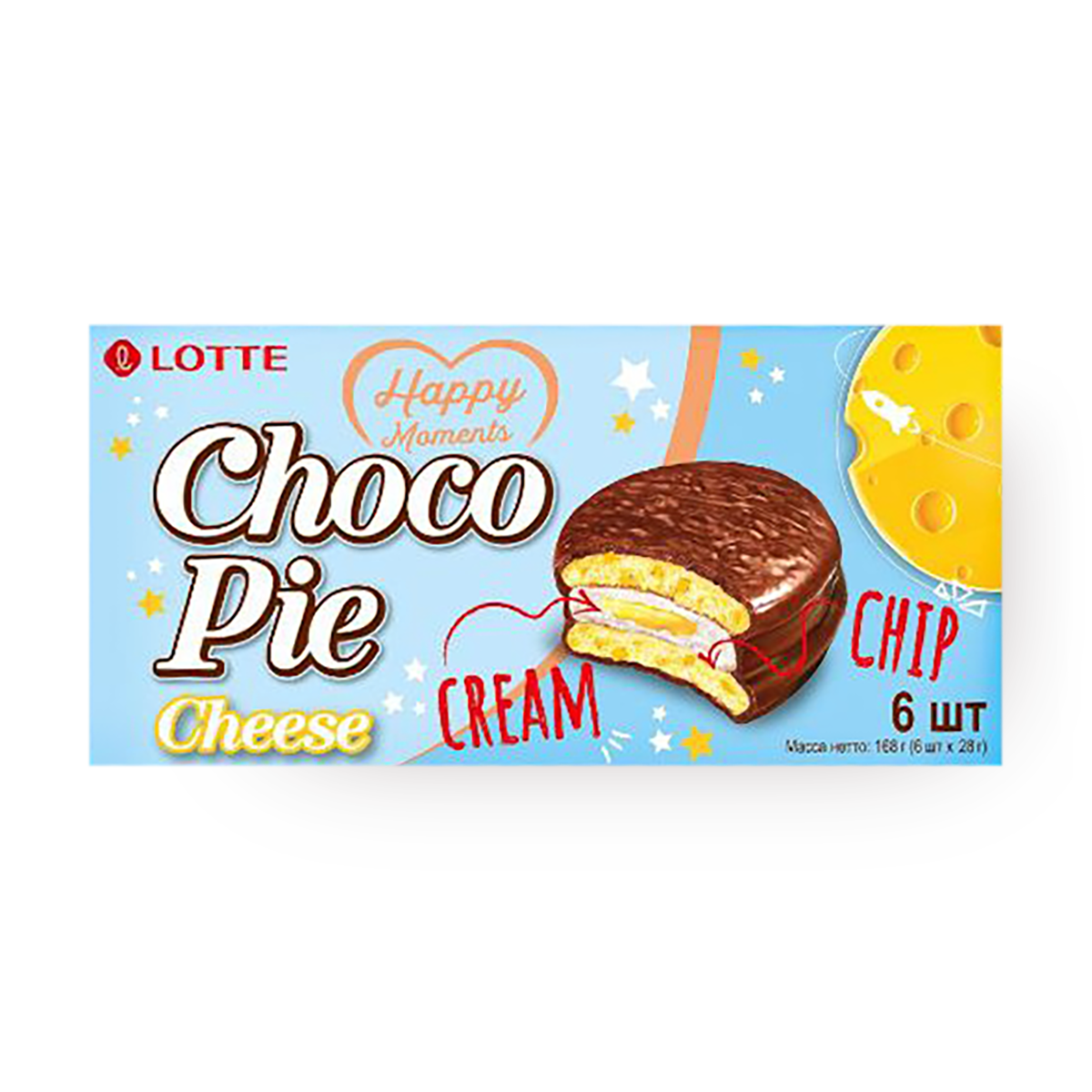 Печенье Chocopie Cheese Lotte, глазированное, картонная упаковка, 6 шт