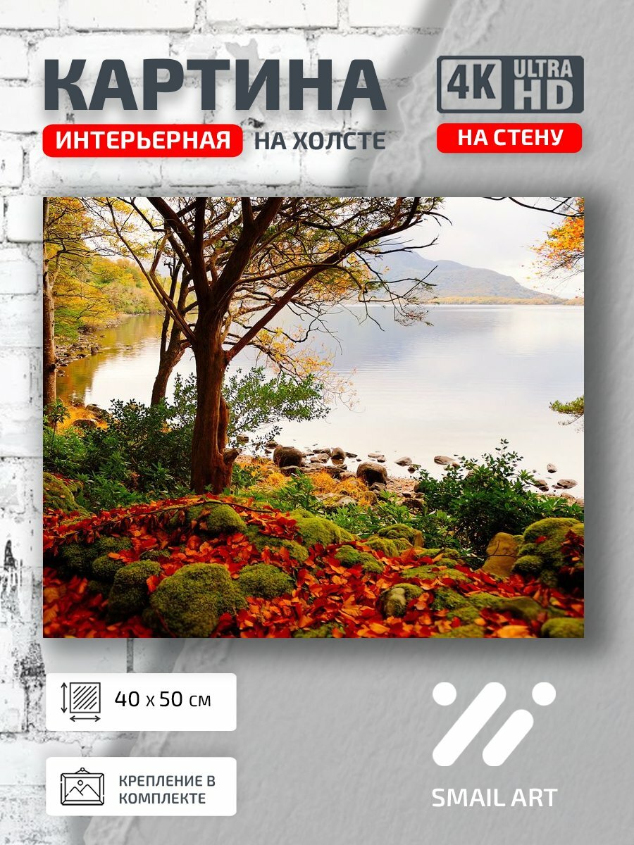 Картина на холсте интерьерная 40 на 50 на стену Озеро Landscape для офиса пейзаж интерьер