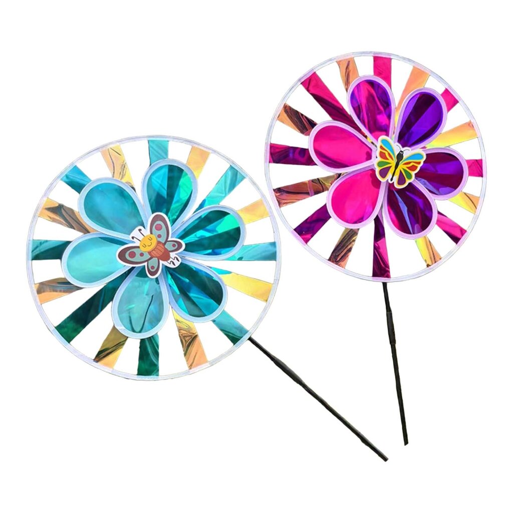Мерцающая Игрушка-Вертушка С Вращающимся Дизайном Пластиковая Ветряная Мельница Для Детского Активного Отдыха Садовые Декорации 2шт