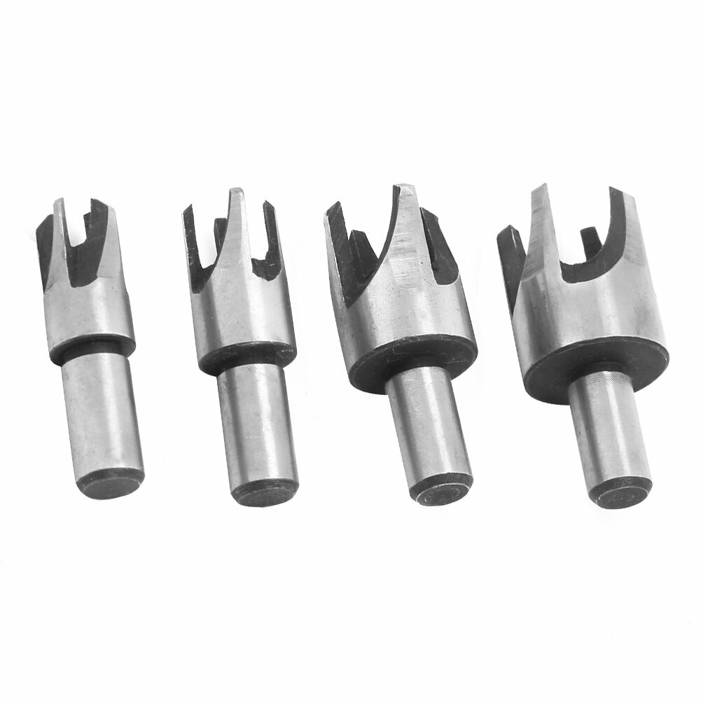 Tenon Drill Bit Set, 4 Pcs Carbon Steel Countersink Set Tapered Plug Cutter for Woodworking Hole Saw Cutting Bench