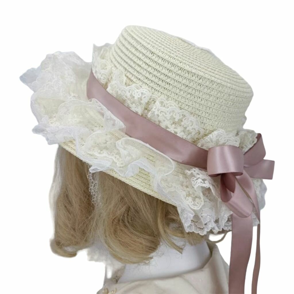 Женская шляпка в викторианском стиле с кружевной лентой и бантом из соломы для костюма для чаепития
