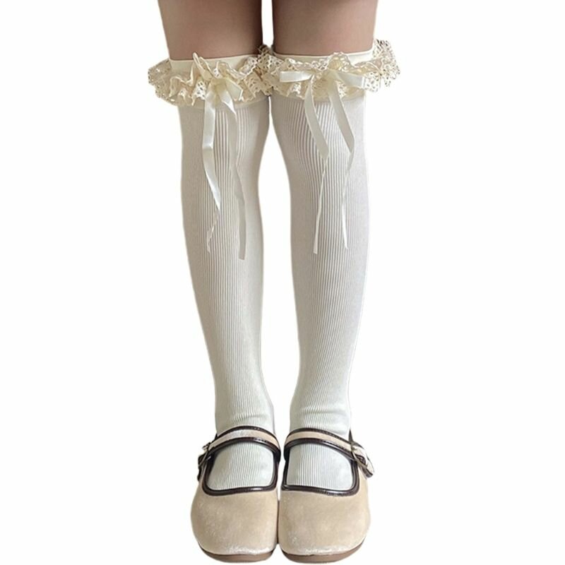 Кружевные Чулки С Бантом В Стиле Лолиты Для Девочек-Бежевый