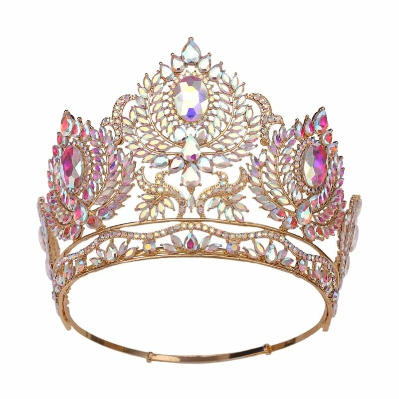 Корона Для Вечеринок в Стиле Подиум В Барокко-KC Gold Full AB С Бриллиантами Регулируемом
