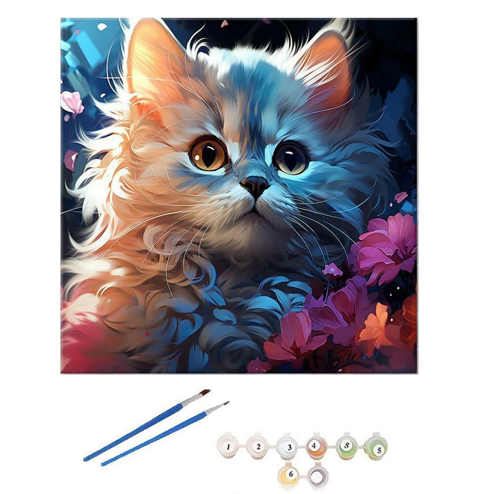 DIY Картина по номерам Кошечка купается 20х20/без рамки/Набор для цифровой живописи