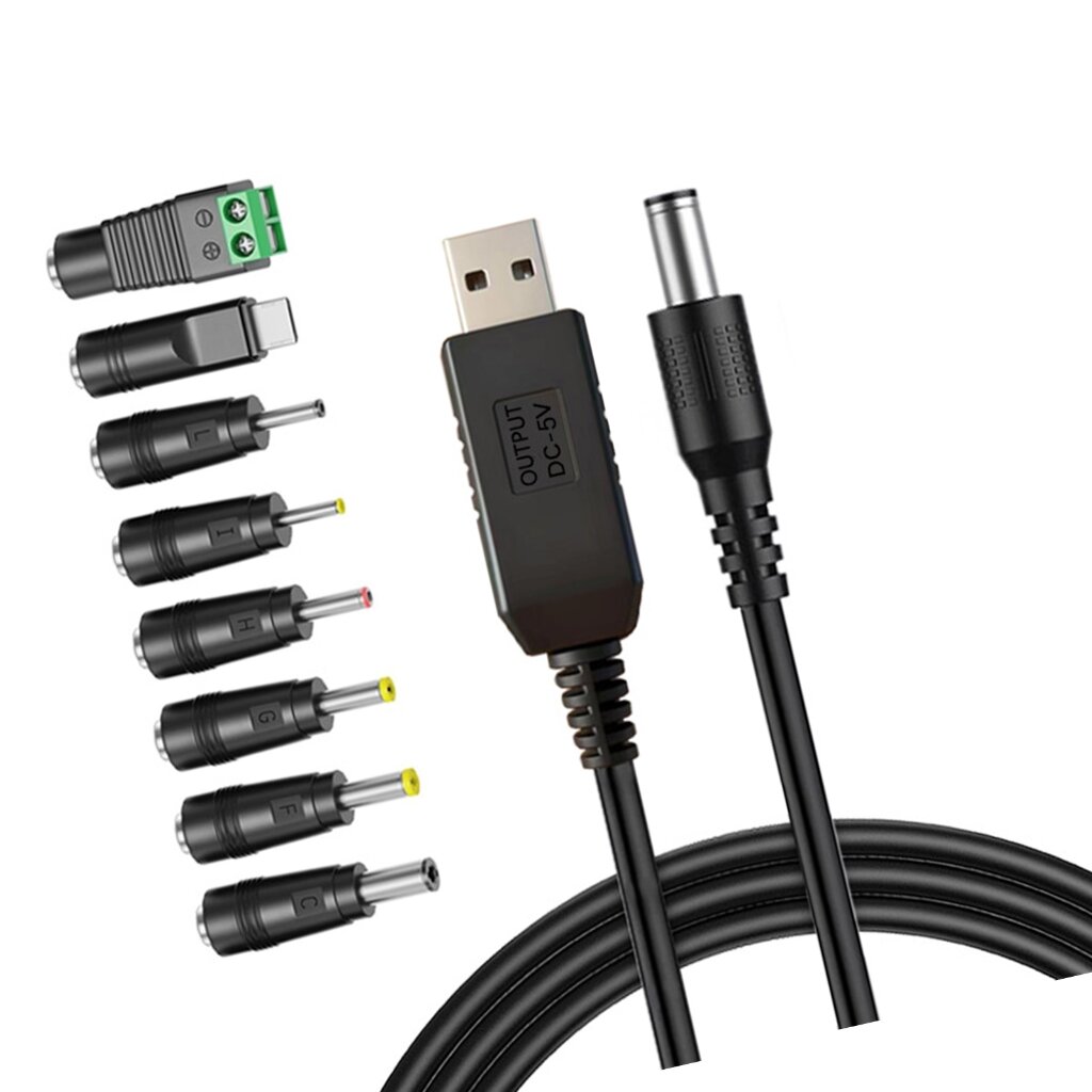 Зарядный кабель USB-DC5.5 boost, 8 адаптеров-5V