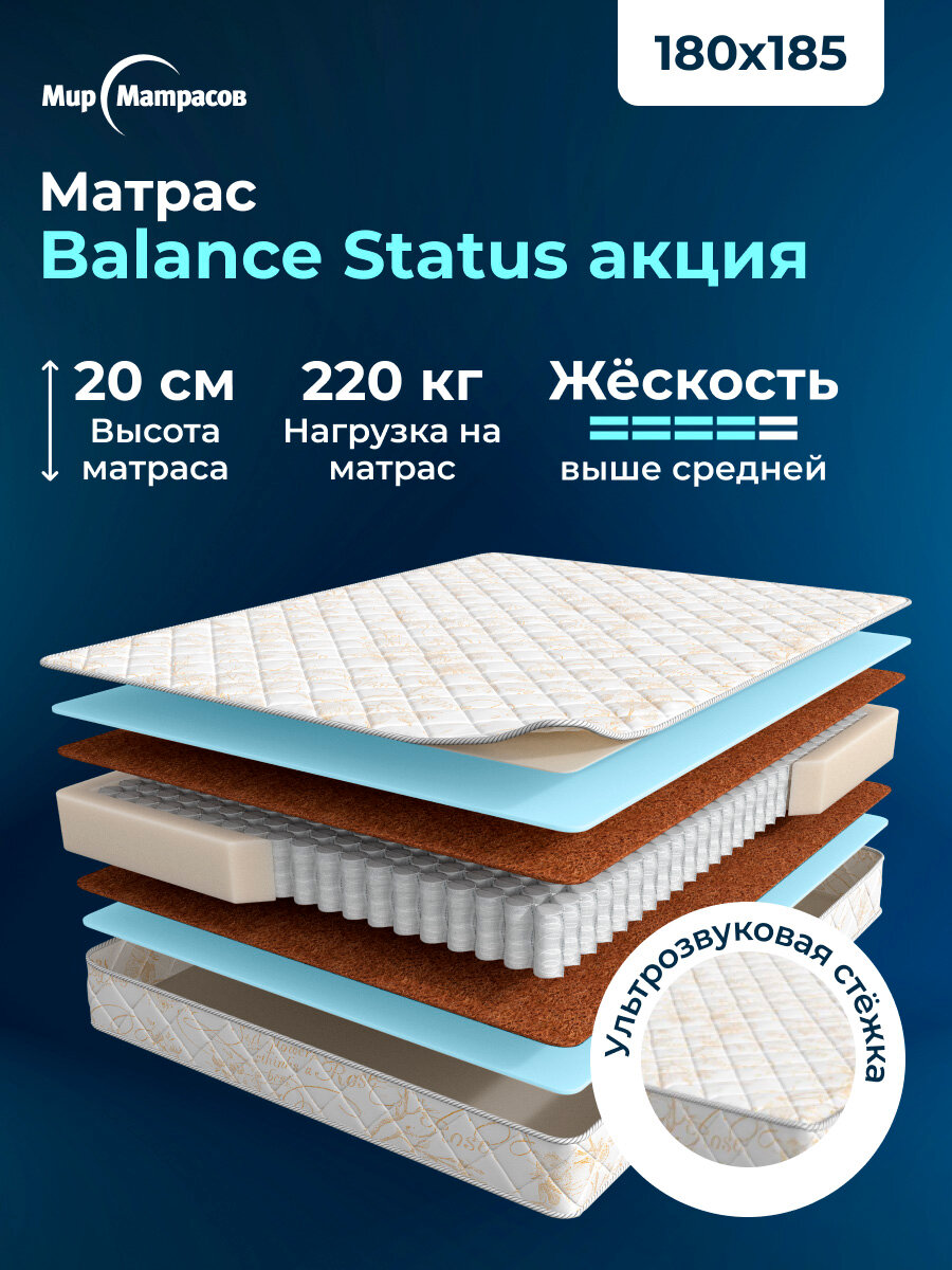 Матрас анатомический 180x186 Balance Status акция, Независимые пружины