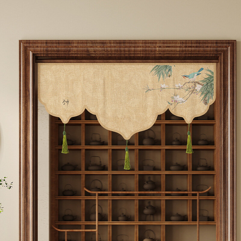 Треугольная флаговая занавеска, новый китайский стиль, дверная занавеска, ретро декоративная короткая занавеска, полудверная занавеска, домашняя висячая флаговая занавеска, кухонная перегородка