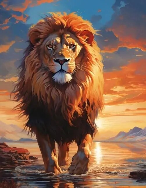 Алмазная Картина "Лев" 40х50 См Алмазная Вышивка / Картина Стразами Подарков