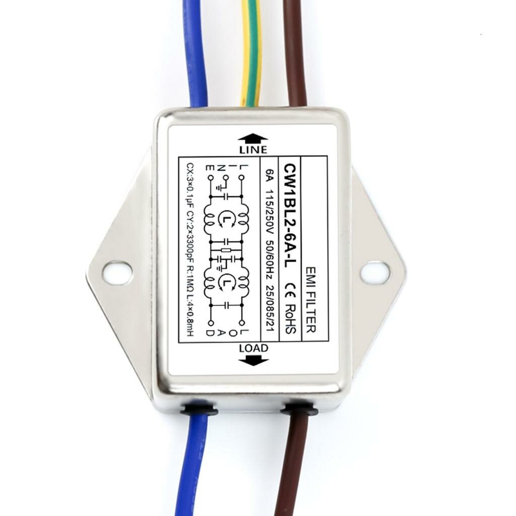 Фильтр помех электромагнитных 250 В для защиты бытовой электросети, 6A