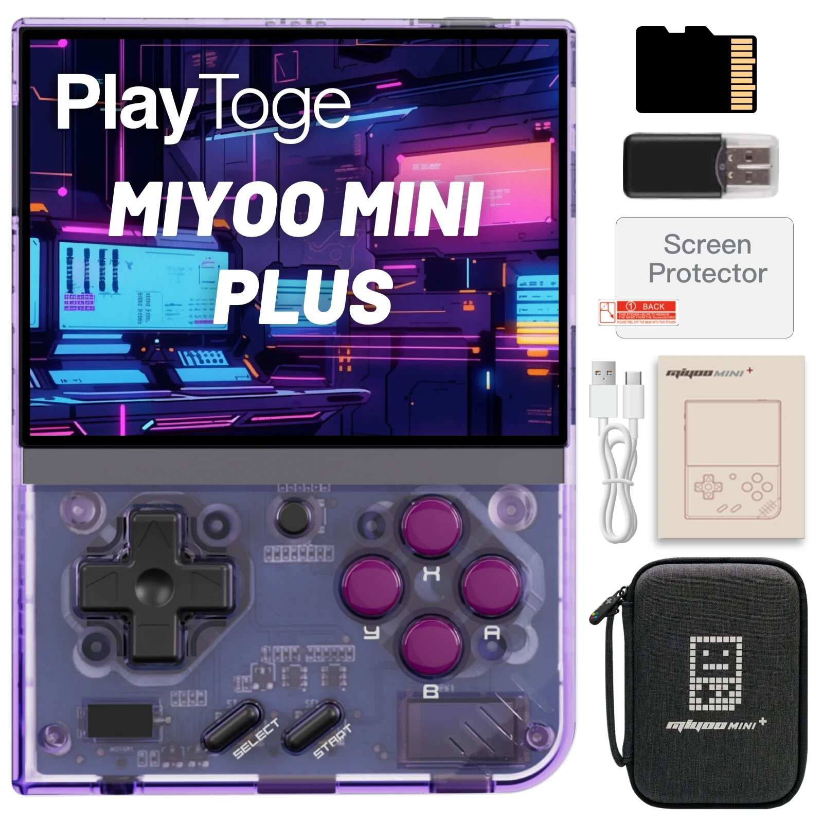 Miyoo Mini Plus портативная игровая консоль серый 64G (15K Games), Purple with Case