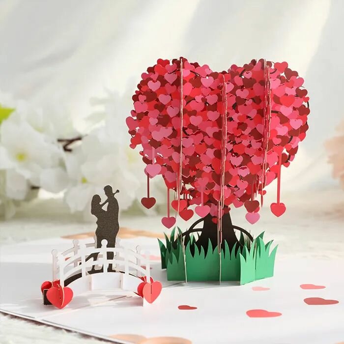 Открытка "Объемная" V742, 20 см x 15 см, на День Святого Валентина, картон, розовая