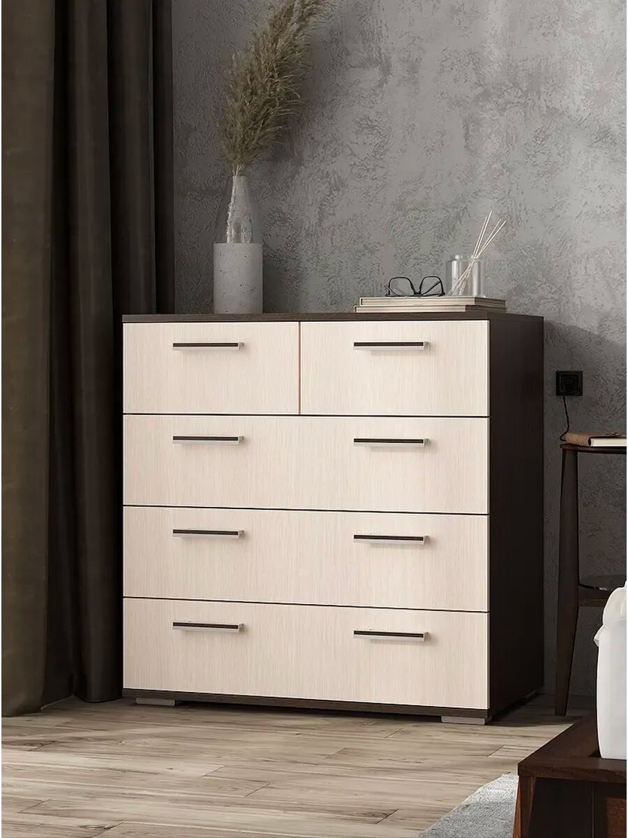 Комод К-5 с ящиками для хранения, ЛДСП, цвет- венге/дуб белфорд, 80х83х46 см