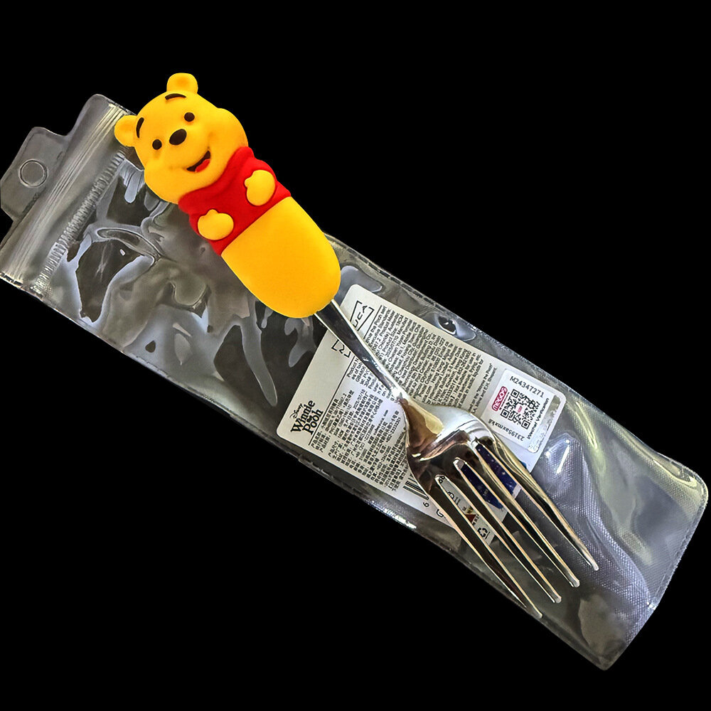 Силиконовая голова ложки и вилки Disney Winnie, нержавеющая сталь, детская ложка и вилка, фруктовая вилка, новая продукция, оптовая продажа ложек