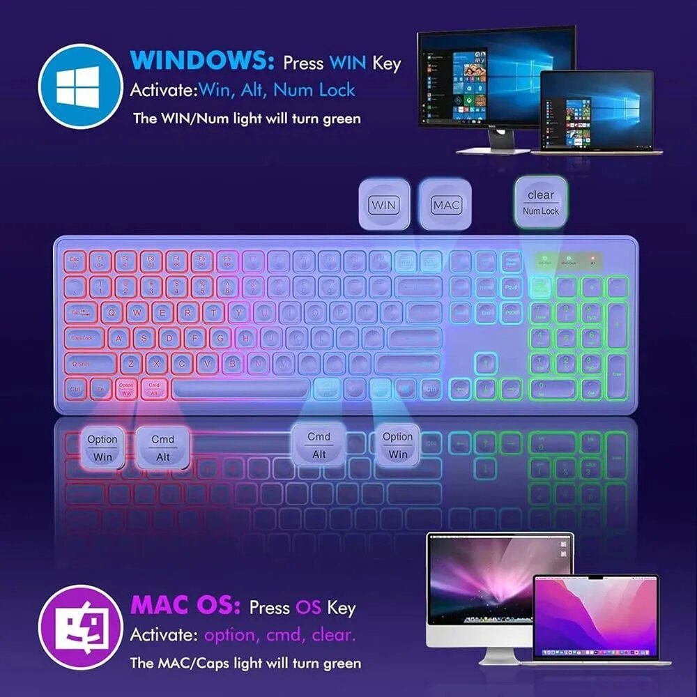 JOMAA Комплект клавиатура и мышь беспроводная ks134, Русская раскладка, сиреневый