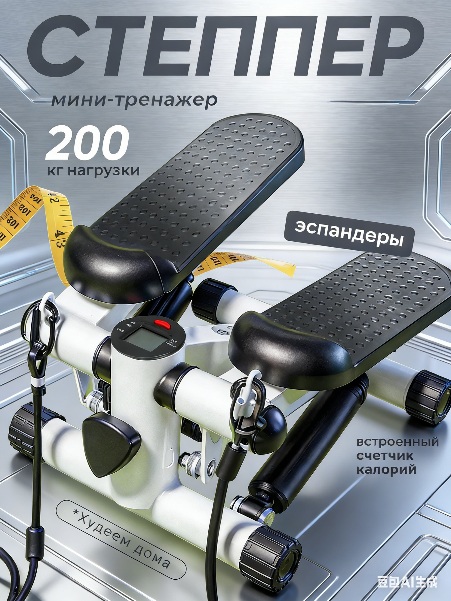 Степпер-тренажер для ног, бедер и ягодиц с эспандерами, максимальная нагрузка 200 кг