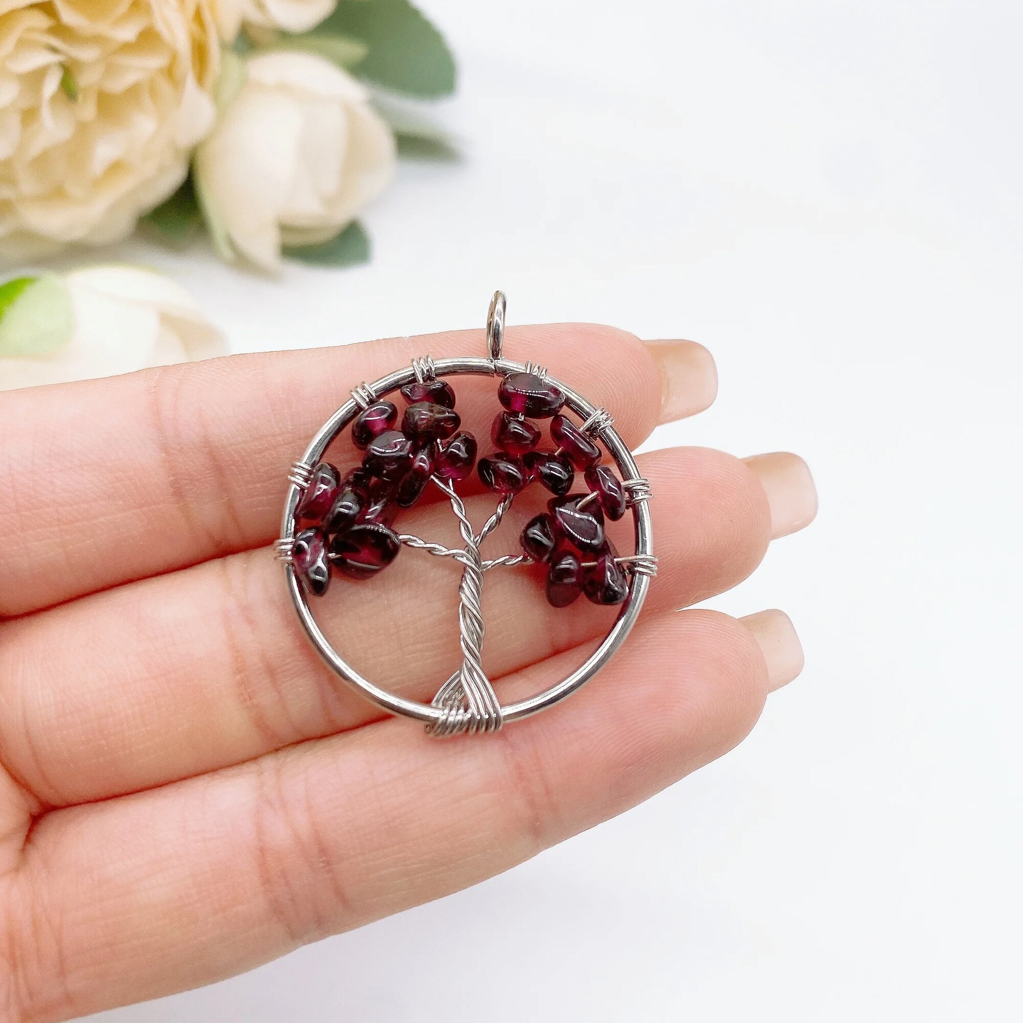 Дерево жизни из яшмы и розового кварца Garnet