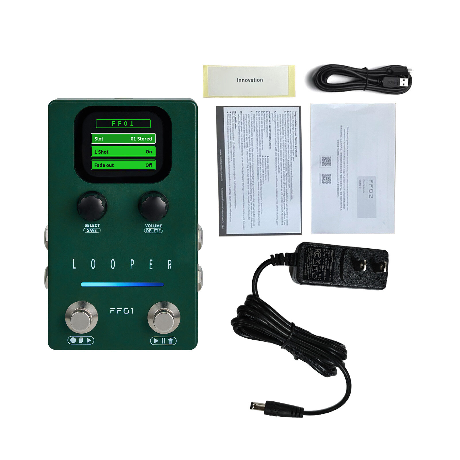 Гитарная педаль-лупер FLAMMA с 40 слотами, временем зацикливания 160 минут, стереофонический луп, экран для электробаса, затухание, USB-подключение, управление данными, вилка стандарта США.