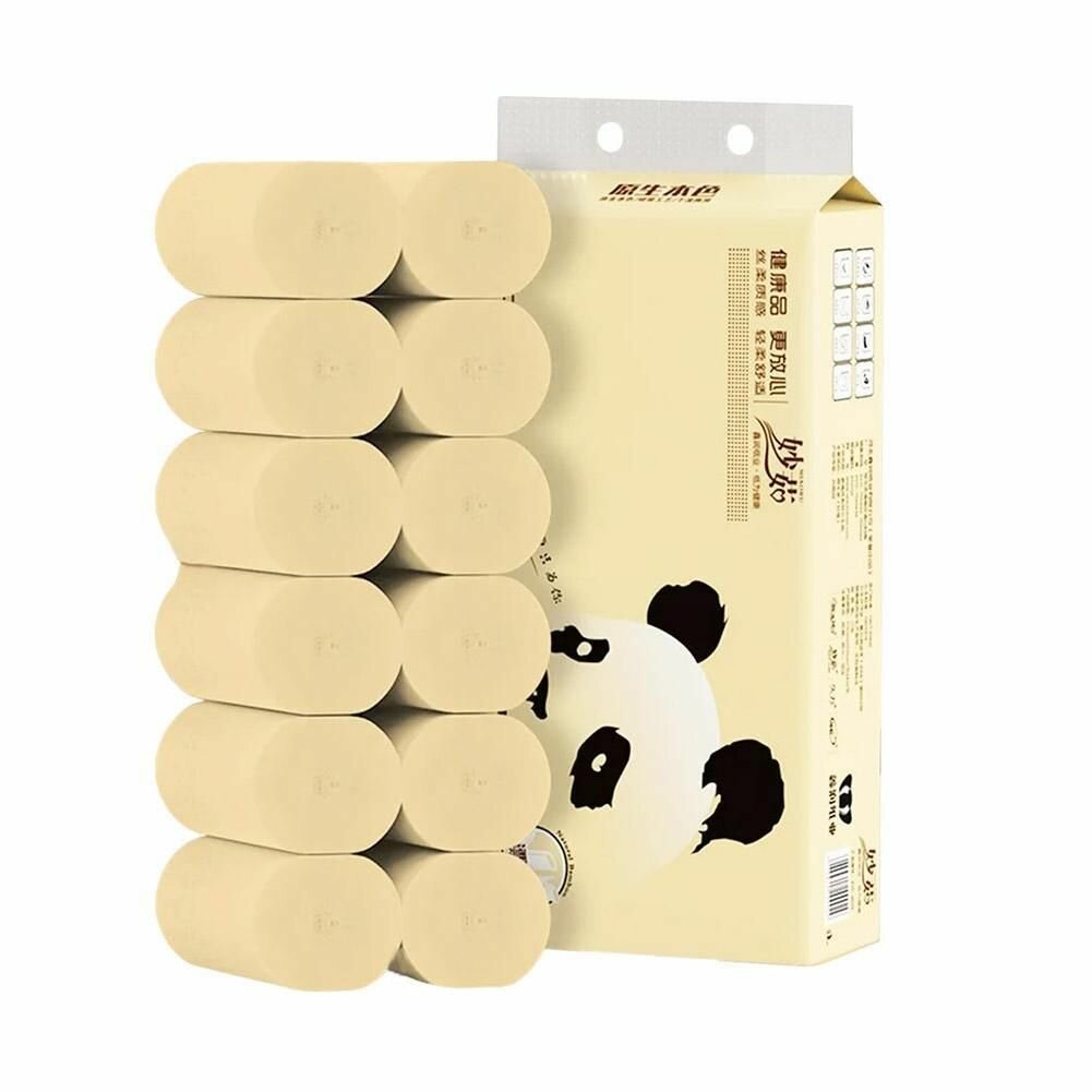 Бамбуковая туалетная бумага, 12 рулонов (4-слойная, неотбеленная, натуральная)