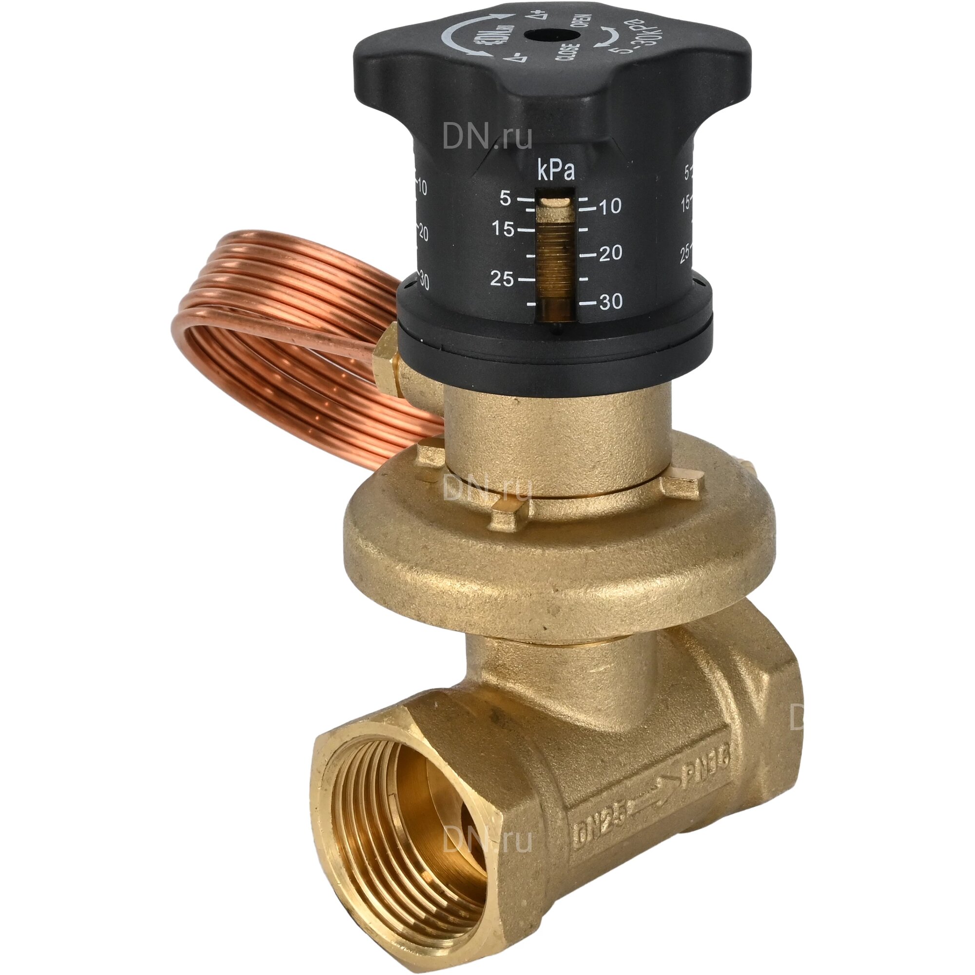 Клапан балансировочный автоматический DN.ru ЛС59-E-T Ду15 Ру16 латунный, резьбовой, уплотнение - EPDM, Тмакс=120°С, без ниппелей