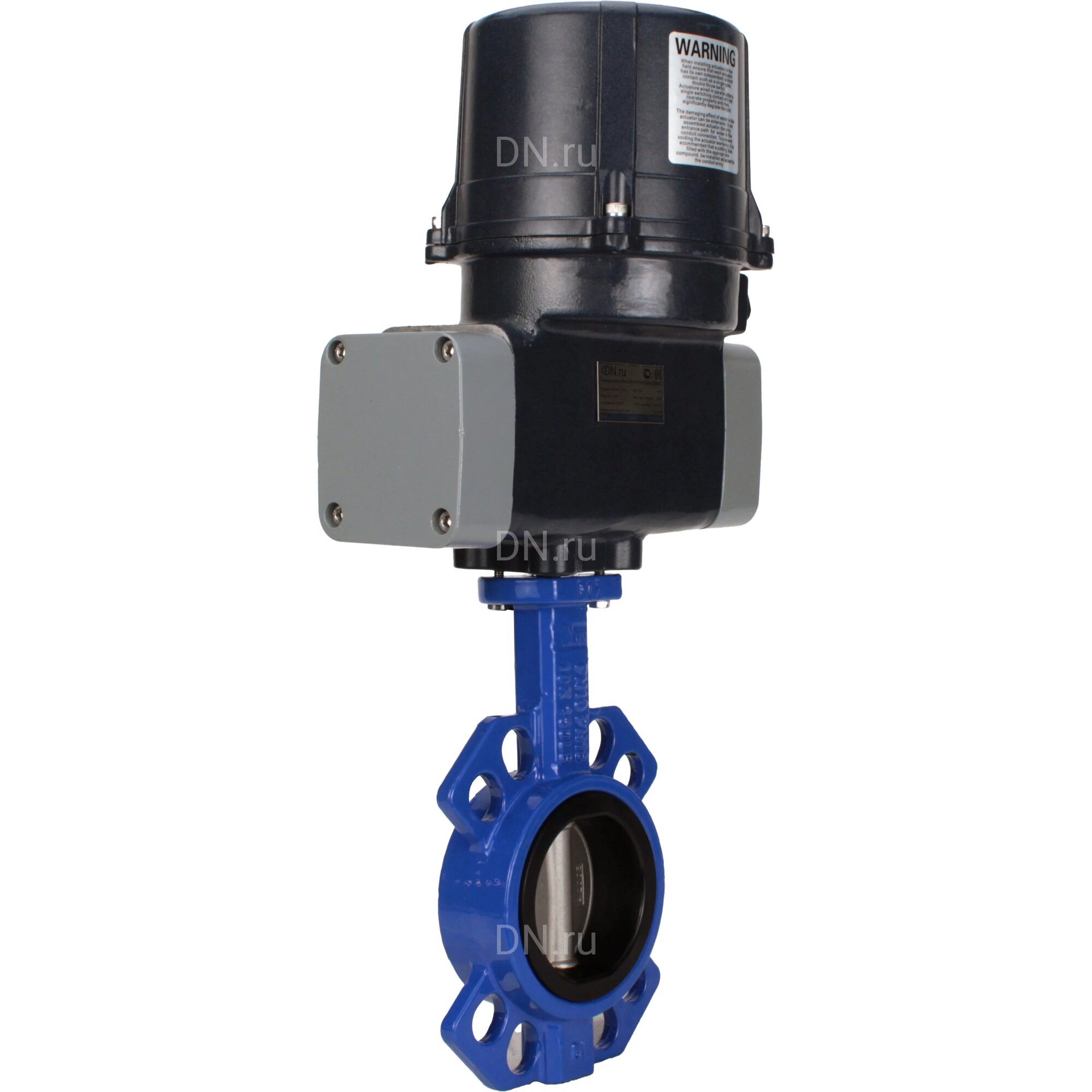 Затвор дисковый поворотный DN.ru GGG50-316L-EPDM Ду125 Ру16 межфланцевый, корпус - чугун GGG50, диск - нержавеющая сталь 316L, уплотнение - EPDM, с электроприводом четвертьоборотным DN. ru ЭПВП-014 220В с пружинным возвратом