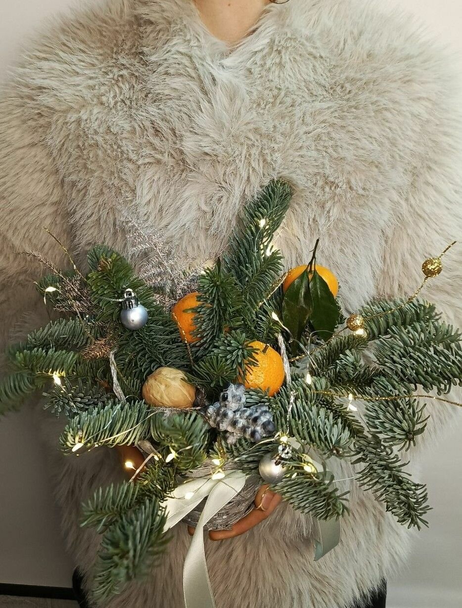 Новогодняя композиция Нобилис / Мандарин / Шарики, Микс из 9 шт