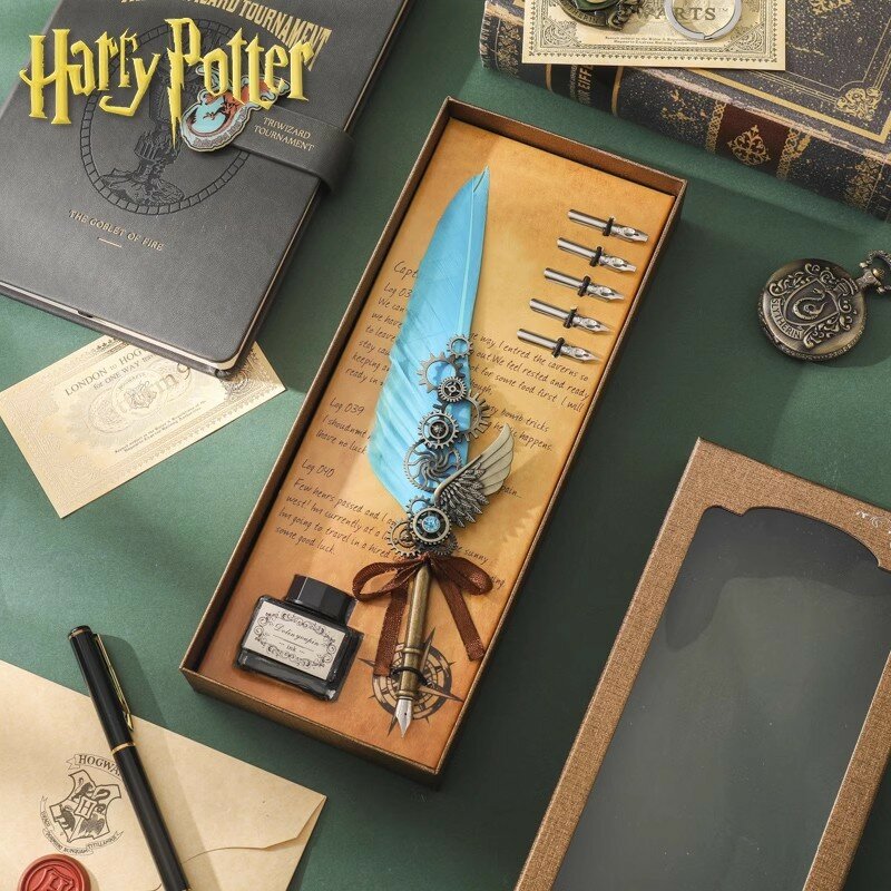 Набор подарочных ручек Magic Academy Retro Mechanical Feather Fountain Pen, набор перьевых ручек в стиле стимпанк с золотыми блестками