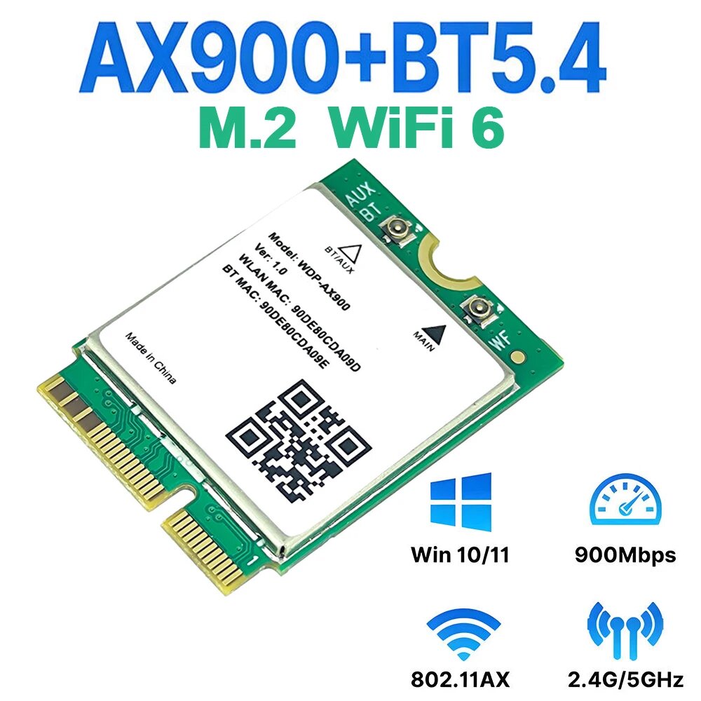 Сетевая карта 2в1 WiFi 6 Bluetooth 5,4 M.2 WDP-AX900 2,4G и 5 ГГц Беспроводной адаптер для портативного компьютера Windows 10/11