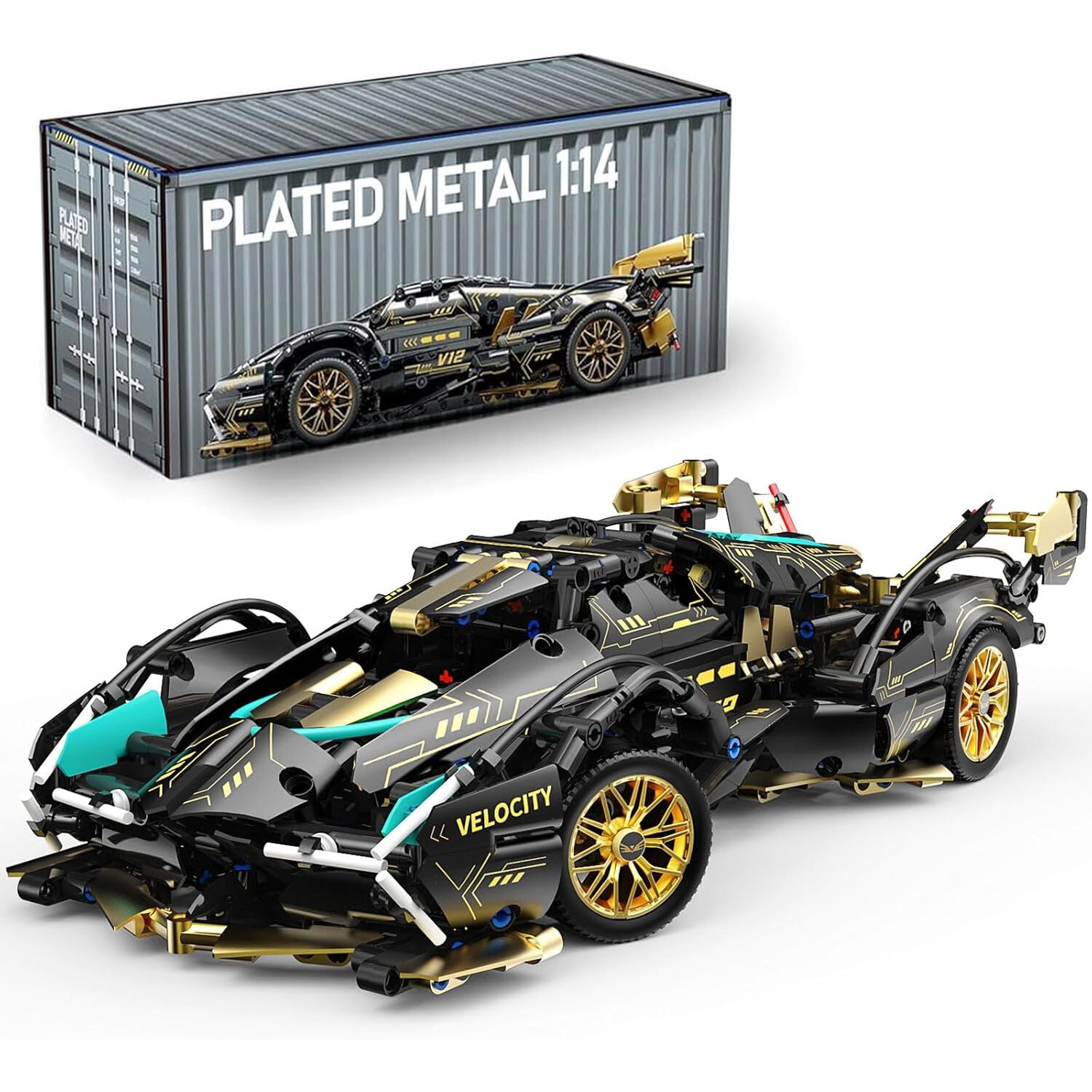 Набор для сборки спортивного автомобиля, комплект модели Lambo Racing V12 в масштабе 1:14, черное золото, коллекционная игрушка-суперкар, подарок на день рождения