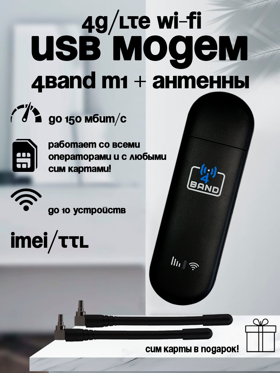 USB модем 4G M1 с раздачей WiFi и антеннами crc9