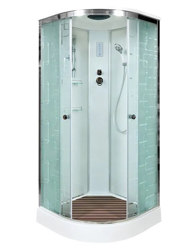 Душевая кабина DTO с крышей, низким поддоном и электрикой, матовое стекло с узором, 90х90х220 см, серия EM