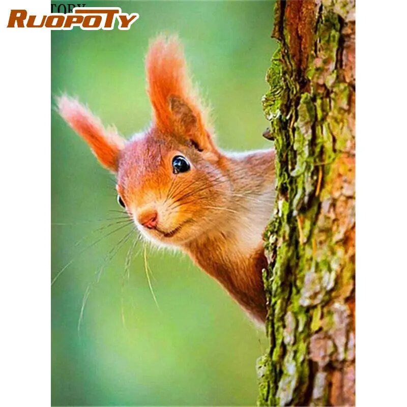 Алмазная живопись RUOPOTY ежик белка Full Square 50x40cm, DZDP1767