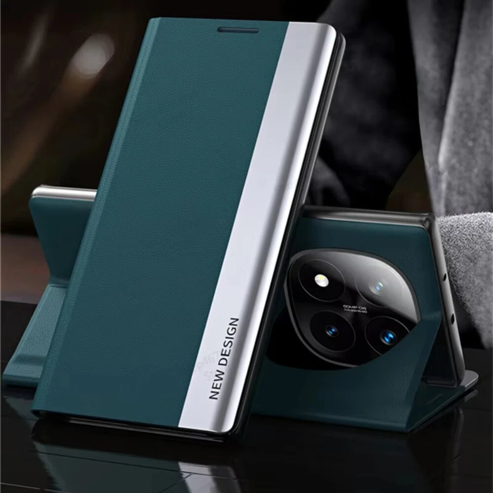 Кожаный флип-чехол для телефона Xiaomi Redmi Note 14 13 Редми Ноут 13 Про 5G, Темно-зеленый, зеленый