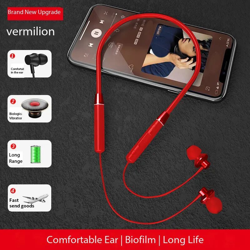Беспроводные спортивные наушники Neckband Красный, E05 Vermilion