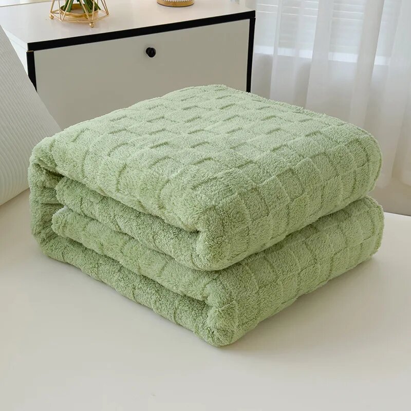 Клетчатое одеяло из флиса Зеленый, 200x230cm, Green
