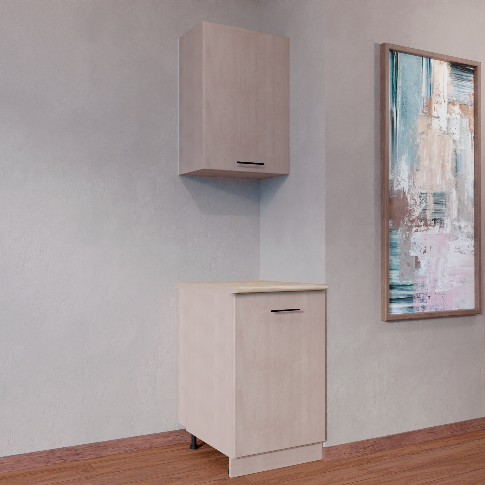 Кухонный гарнитур 0,5м Алеся со столешницей и черной ручкой