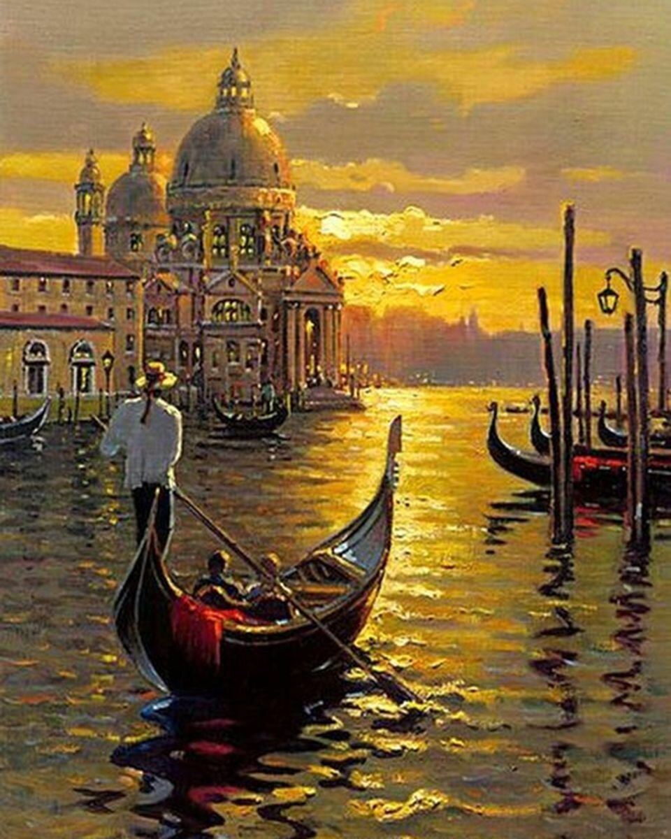 Алмазная мозаика на подрамнике 40х50 "Венеция, золотой закат "