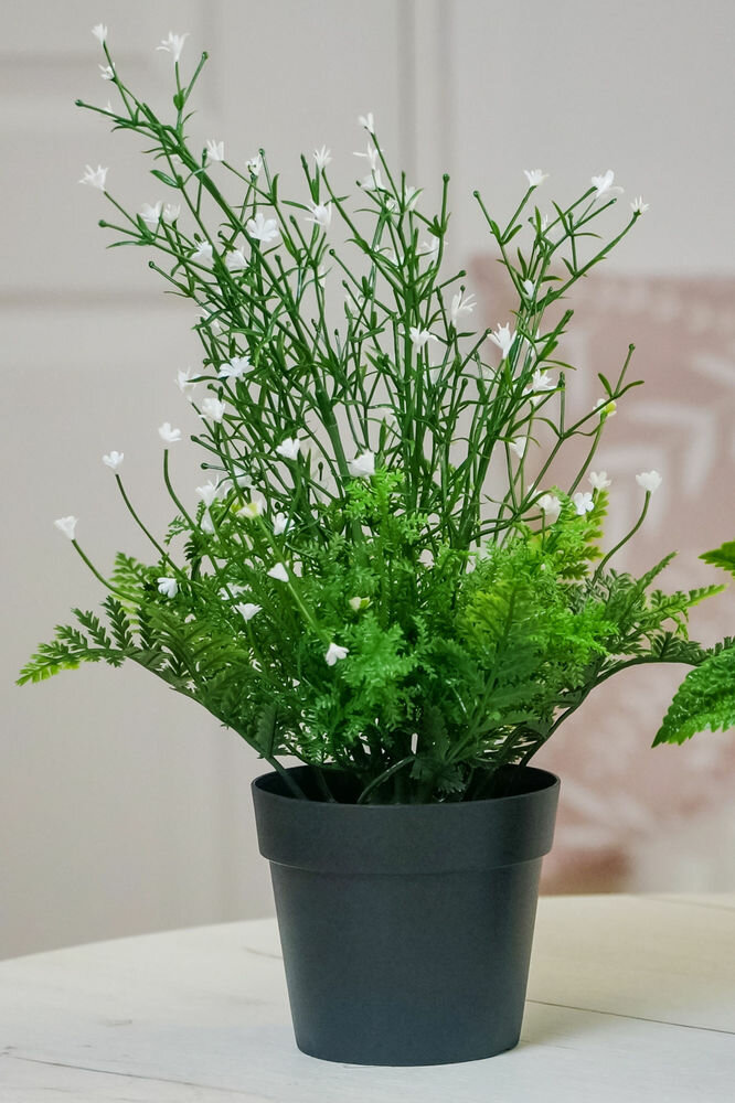 Искусственное растение в горшке цветущий папоротник, 28 см, Саммер Деко (Summer Deco) 5010065
