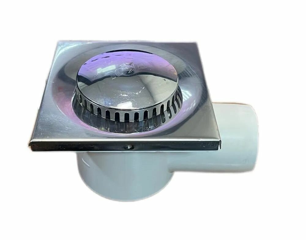 Трап сливной с горизонтальным выходом кнопка автомат / душевой трап угловой 150х150мм Ду50 EKOL хром