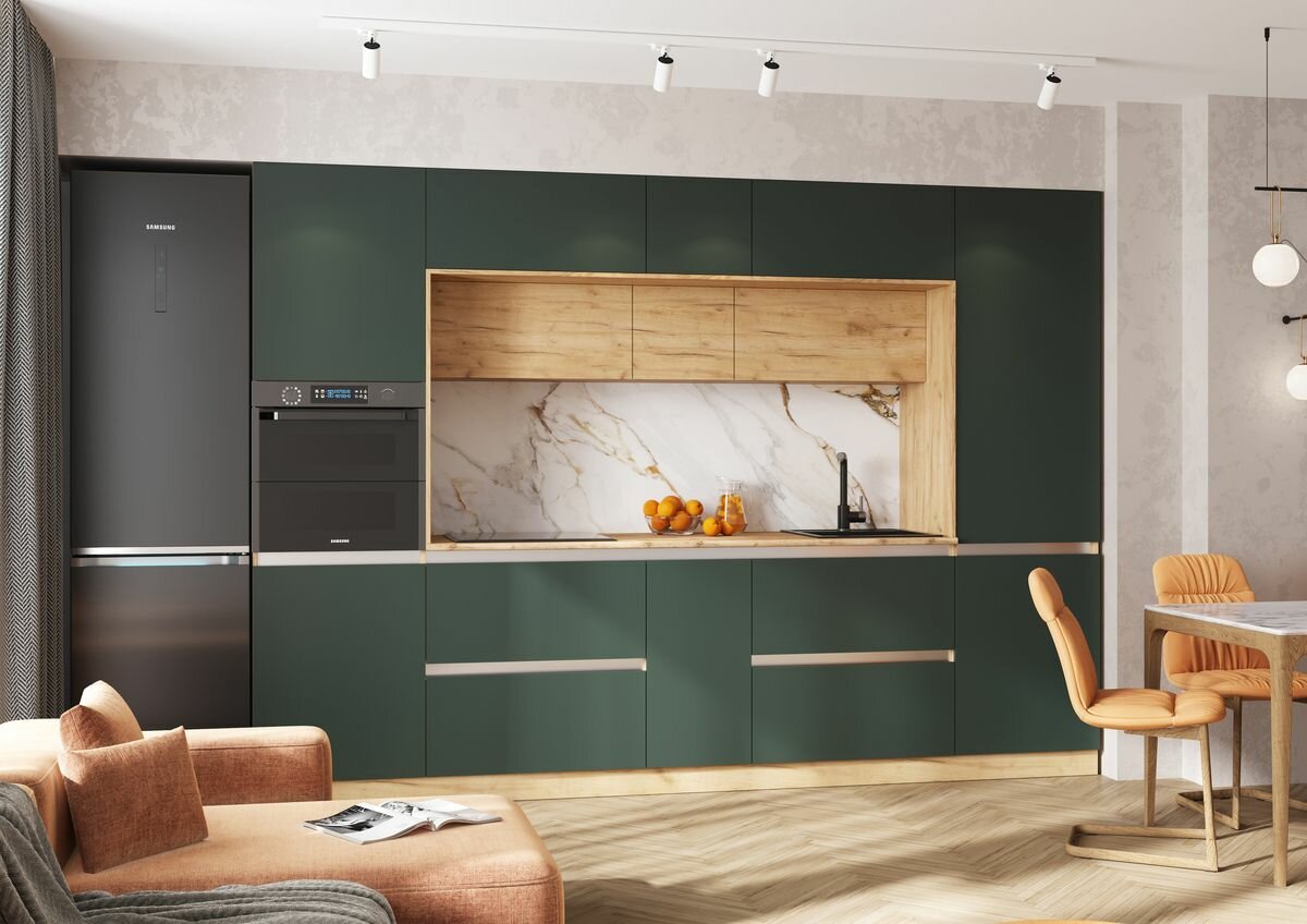Кухонный гарнитур "Карина" 3.2м Изумрудный, Дуб Крафт