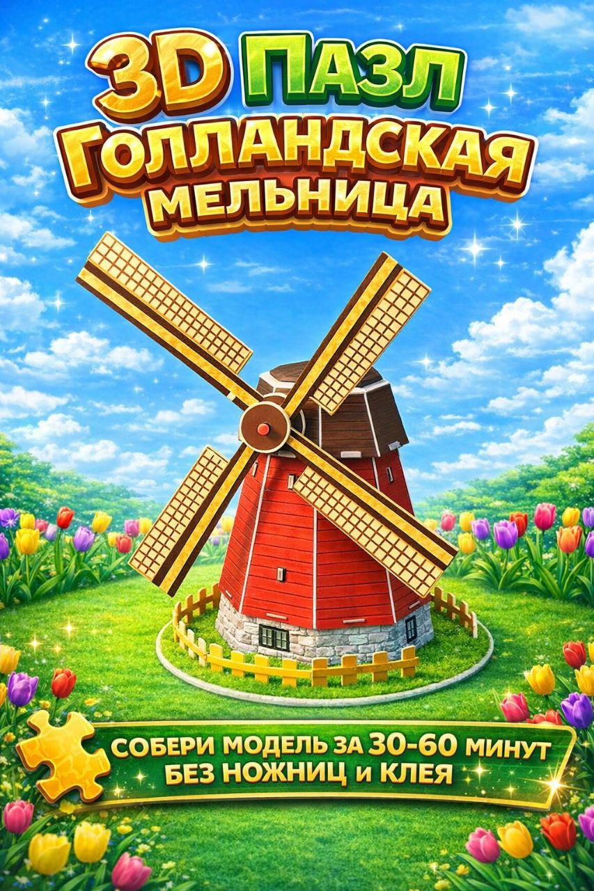 3D Пазл Голландская мельница, 20 элементов