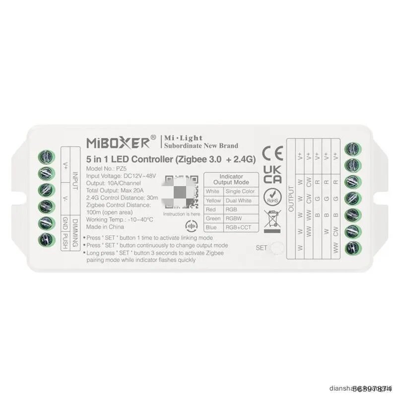 Miboxer Zigbee 3.0 + 2.4G RF светодиодный контроллер PZ5 5IN1 Max 20A