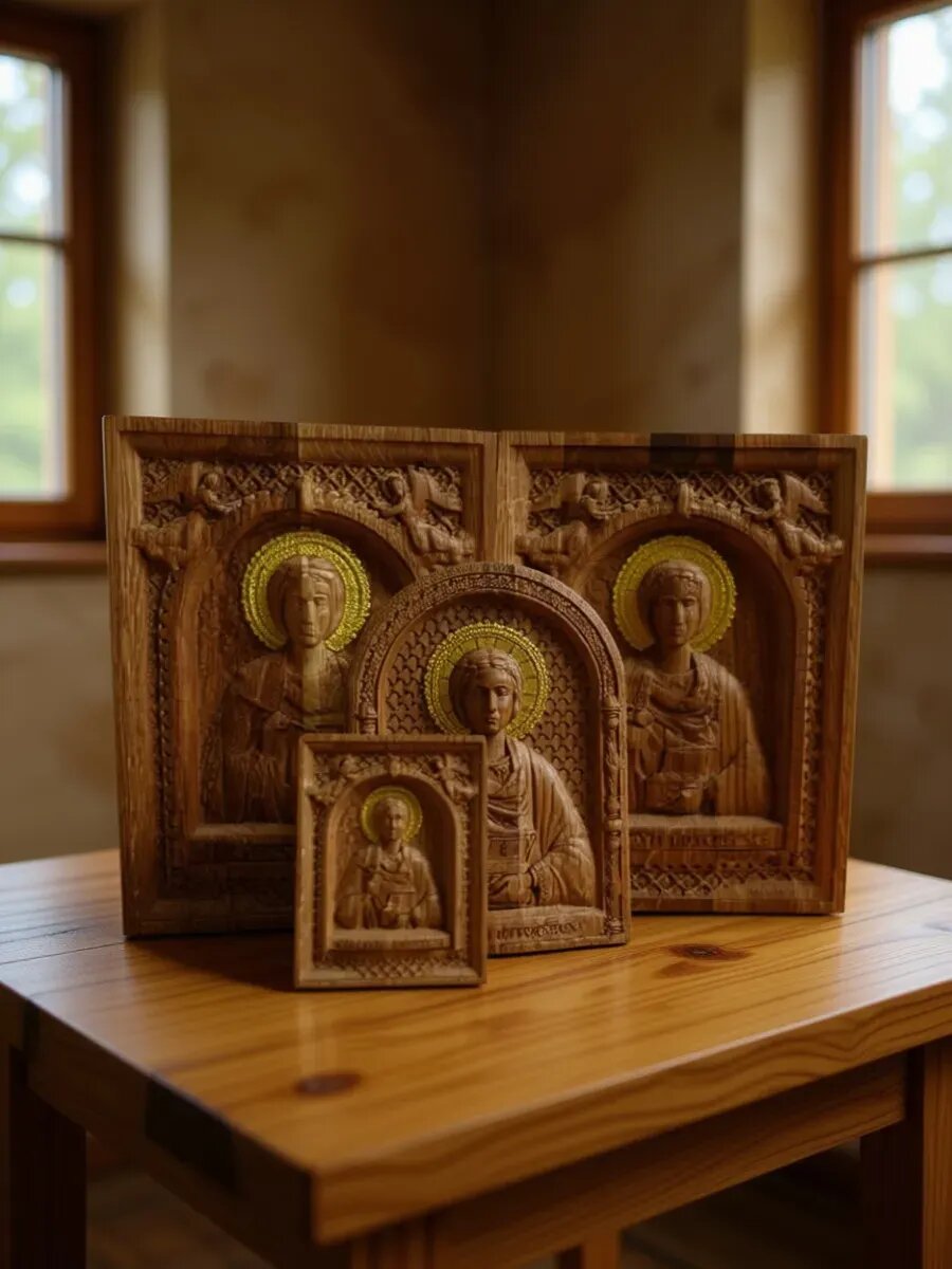 Освященная Икона Пантелеймона Целителя 12х9 см из дуба