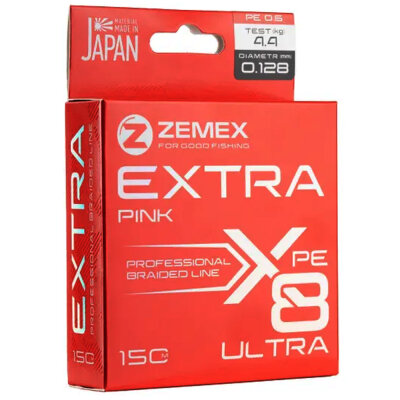 Плетеный шнур ZEMEX EXTRA X8 150 m, # 0.4 PE, d 0.104 mm, Pink