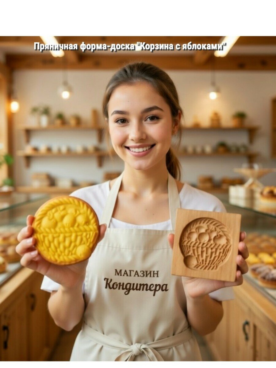 Пряничная форма-доска "Корзина яблок" для пряников и печенья.