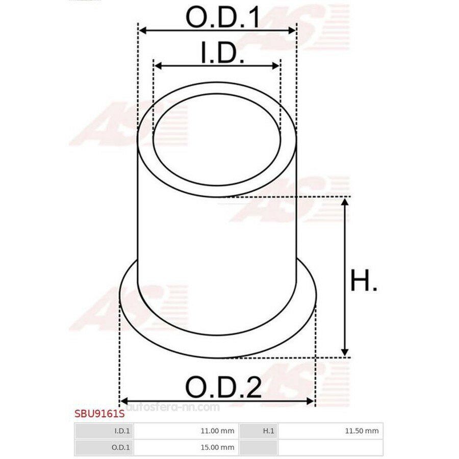 AS SBU9161S Втулка стартера/генератора 11X15X11.5 BOSCH: 0001177012, 0001179516, 0001179518, DENSO: 1280002610, 1280002611, 1280002680, FORD: 81AB11000EB, 86AB11000VA, 91AB11000EA