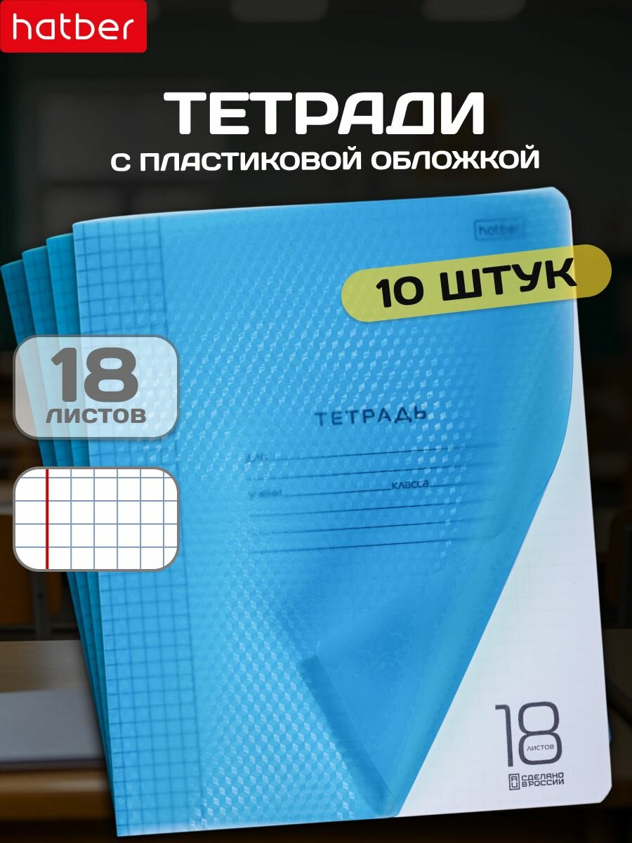 Тетради с обложкой пластиковой 18 листов в клетку А5,10 шт Синяя тетради а5 в клетку тетради синие 18 листов тетради с пластиковой обложкой