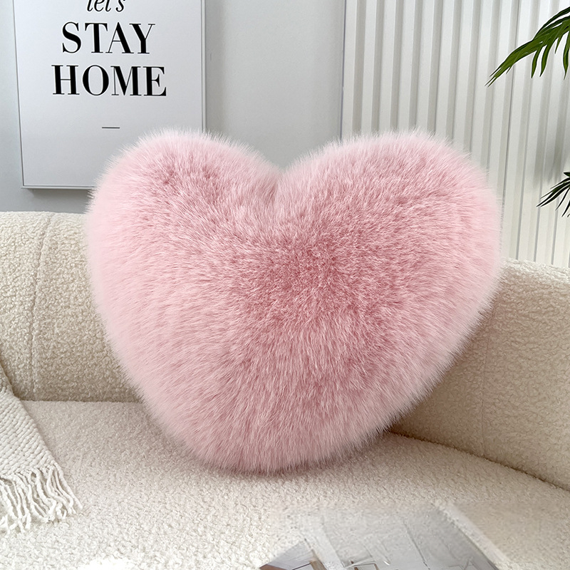 Подушка для поясницы дивана из искусственного меха лисы love pillow в форме сердца-светло-розовый