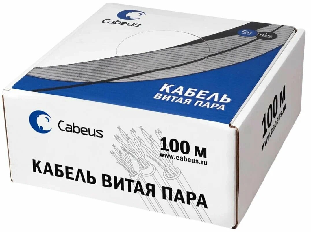 Кабель сетевой Cabeus UTP-4P-Cat.5e-SOLID-LSZH-BL-100, витая пара, Cat.5e, неэкранированный, 100 м, синий — фото 1