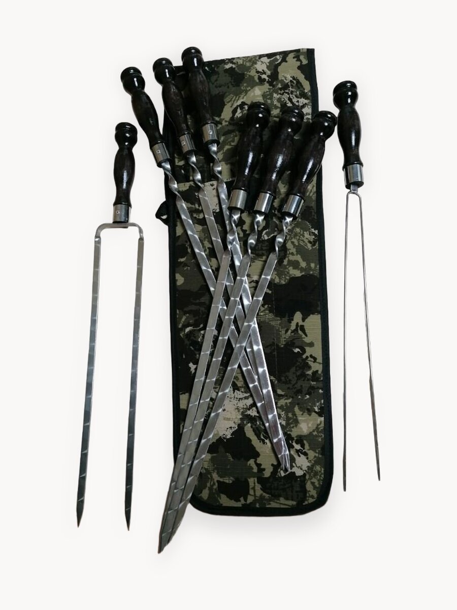 Шампура с деревянной ручкой/ Набор шашлычный 8 предметов в чехле/ набор шампуров подарочный.